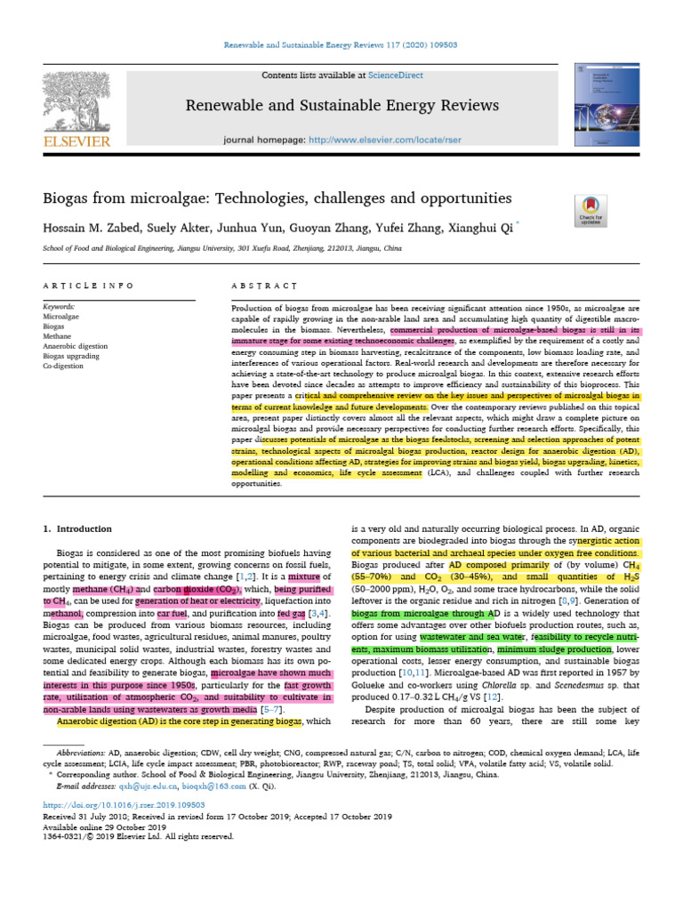 Biogas From Microalgae Technologies, Challenges and Opportunities | PDF | Biogas | Biofuel