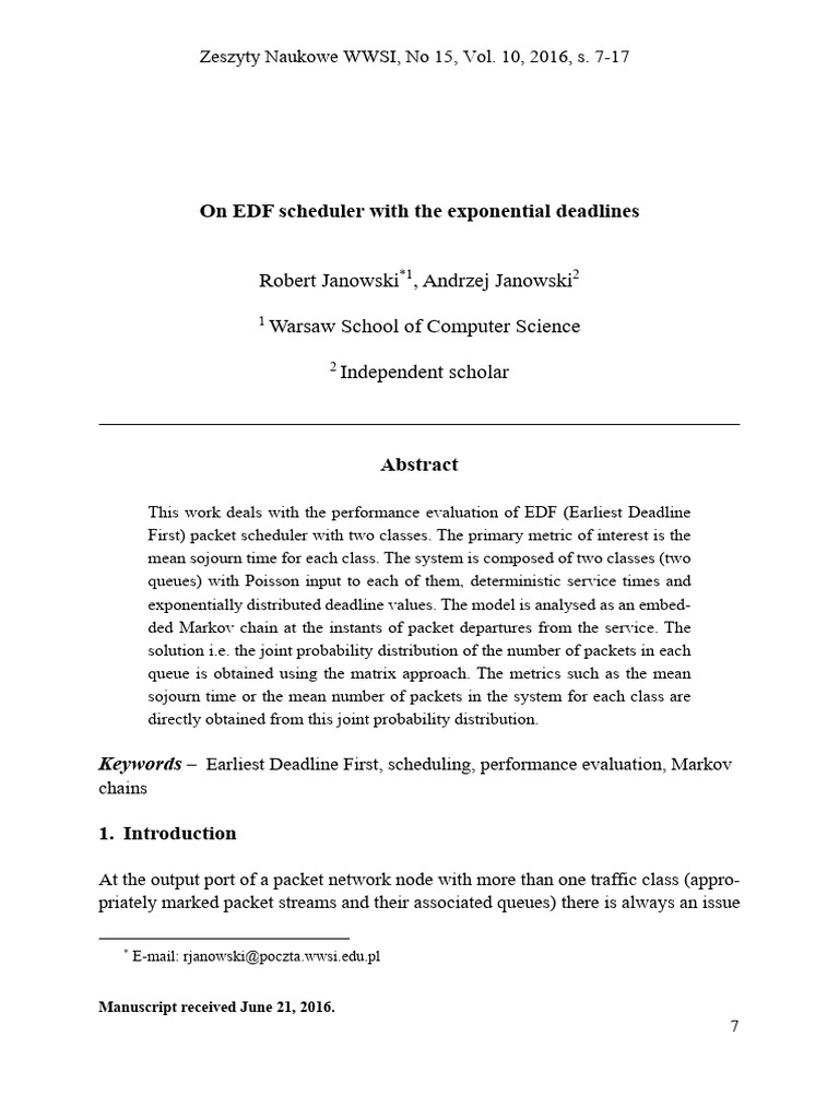 On EDF Scheduler With The Exponential Deadlines | PDF | Scheduling (Computing) | Applied Mathematics