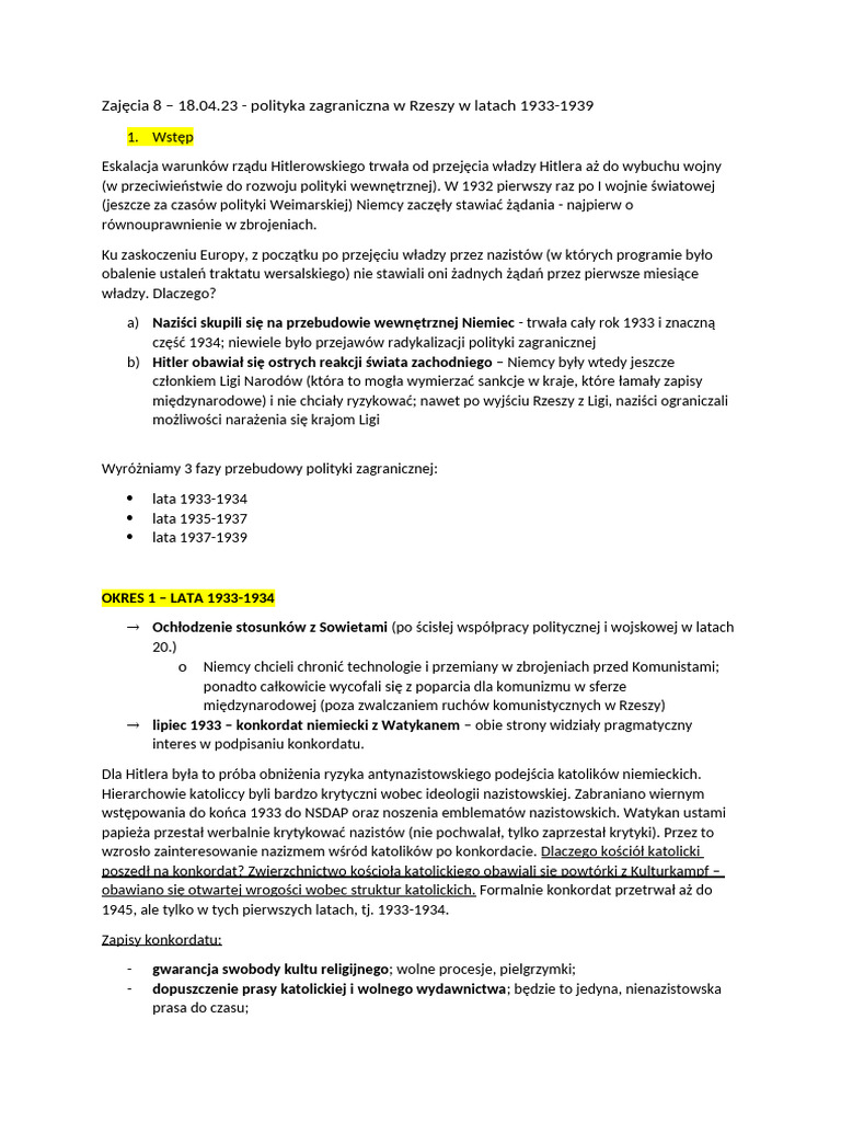 Zajęcia 8 18 04 23 Polityka Zagraniczna W Rzeszy 1933 1939 | PDF