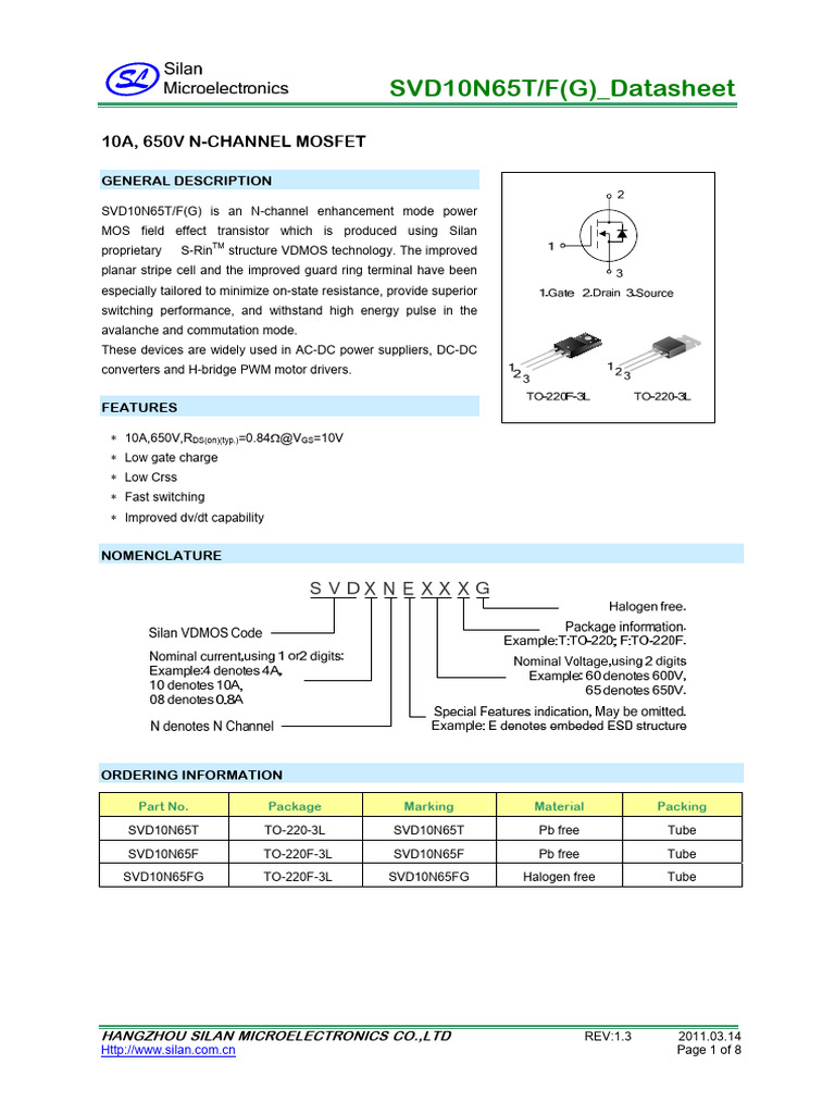 10A 650V N-Channel MOSFET Datasheet | PDF | Field Effect Transistor ...