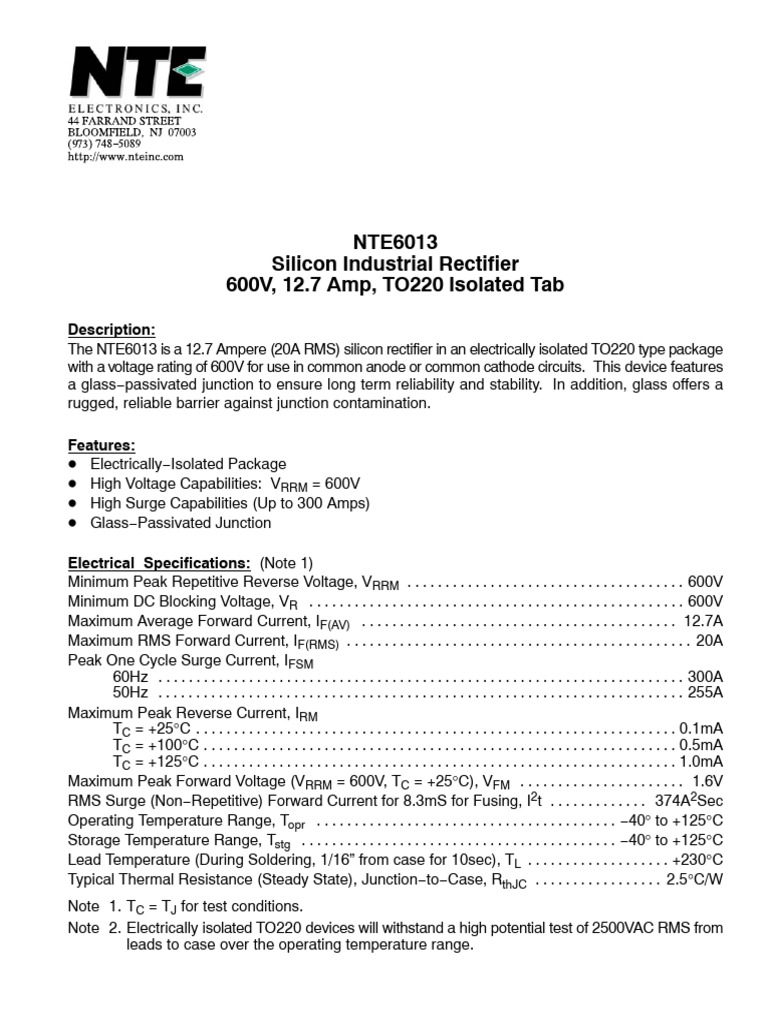 Nte 6013 | PDF | Rectifier | Manufactured Goods