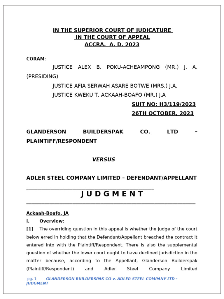 GLANDERSON Builders v. ADLER Steel Company - Share | PDF | Judgment ...