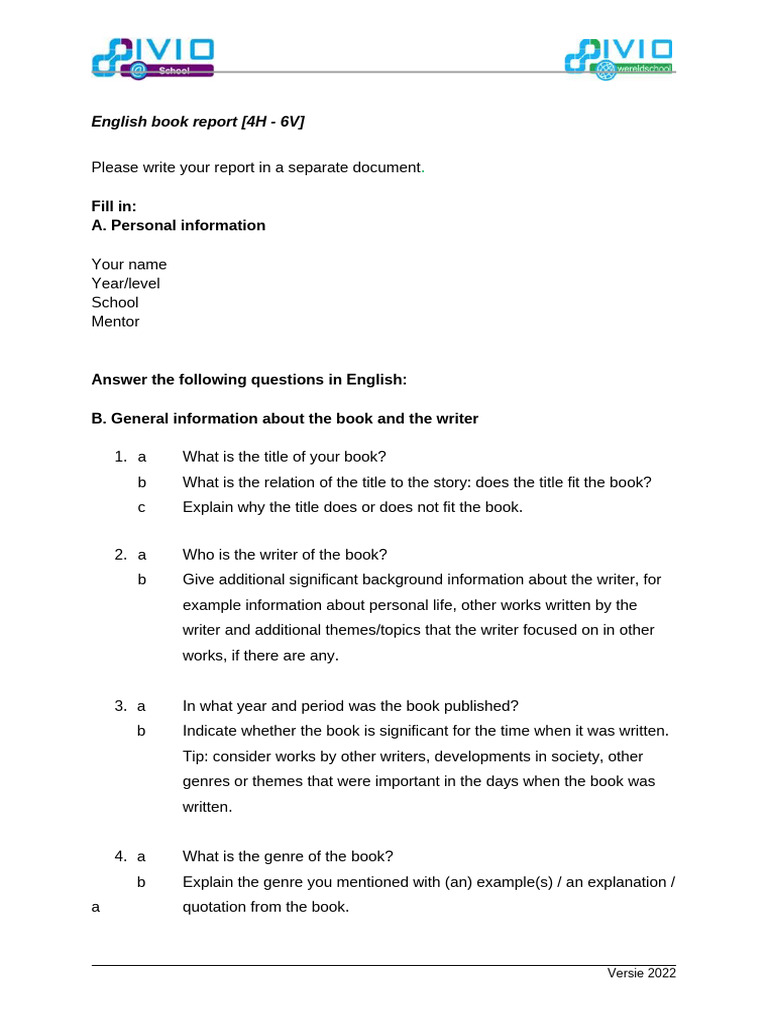 English Book Report Guidelines | PDF | Language Arts & Discipline ...