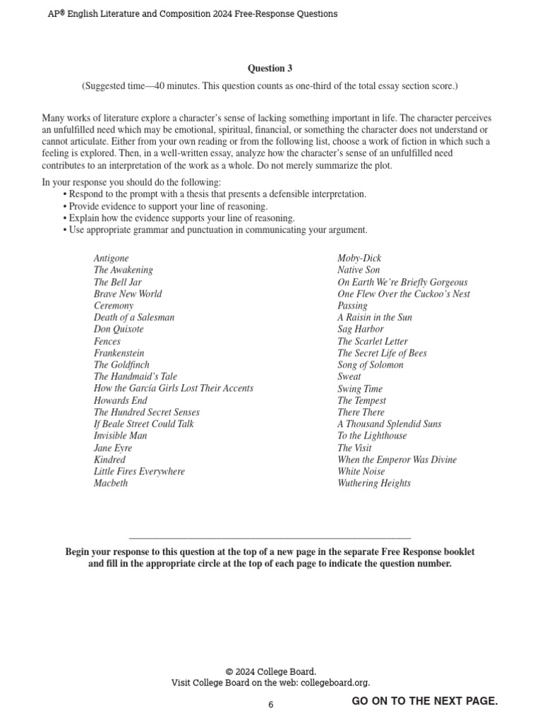 2024 AP English Literature and Composition Free-Response Questions ...