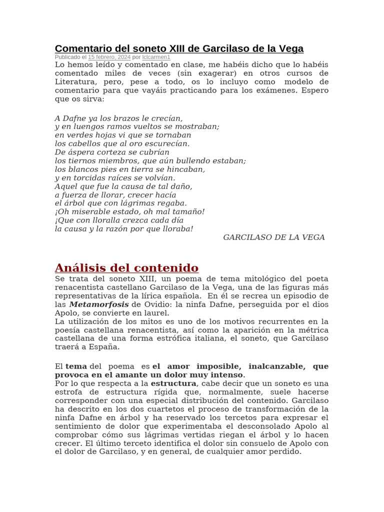 Análisis del Soneto XIII de Garcilaso | PDF | Metro (poesía)