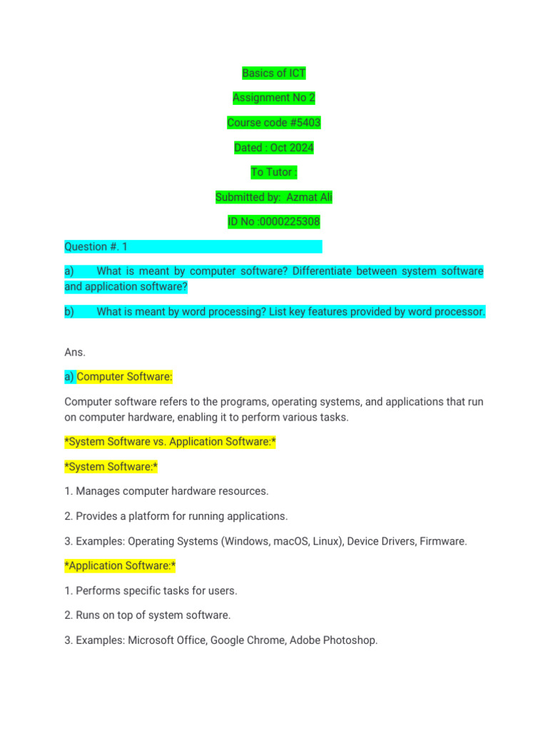 Basics of ICT Assignment | PDF | Operating System | Ip Address