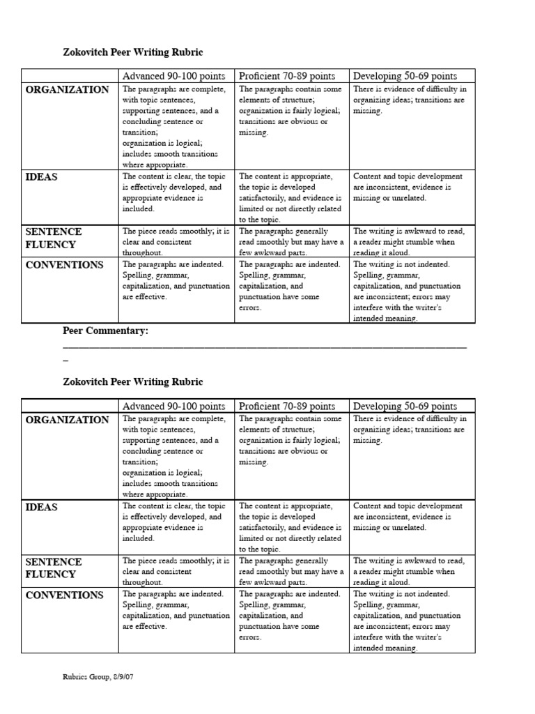 Rubric for Essay | PDF | Paragraph | Text