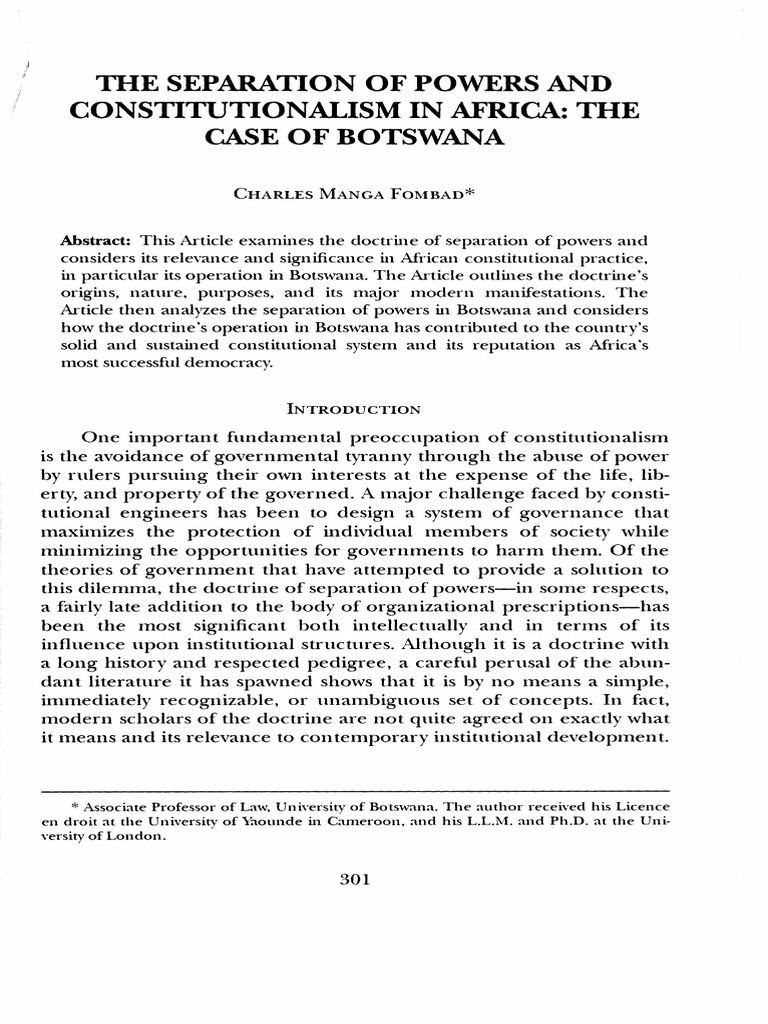 Botswana's Separation of Powers Explained | PDF | Separation Of Powers ...