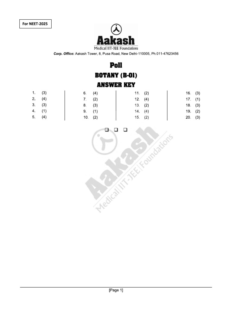 Poll - B-01 - Photosynthesis in Higher Plants - Sol | PDF