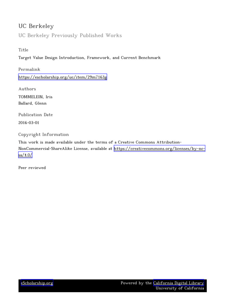 Target Value Design Introduction Framewo Pdf Risk Money