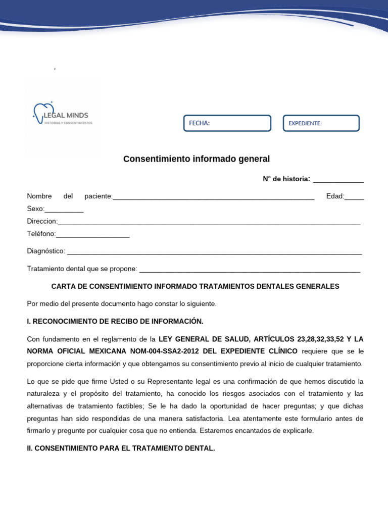 Odontologia - General - Consentimiento Informado | PDF | Consentimiento informado | Alergia