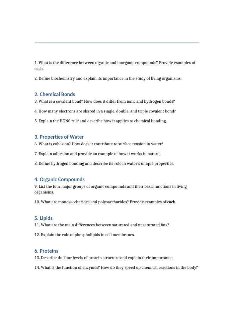Biochemistry Honors Exam Questions | PDF | Science & Mathematics