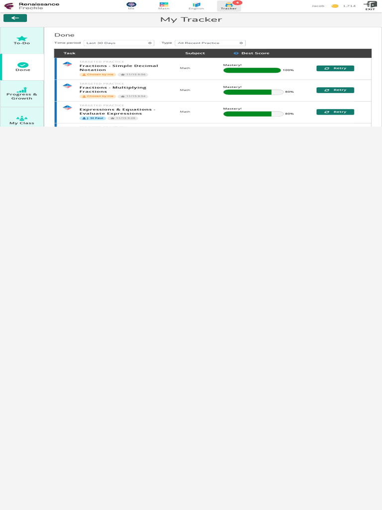 Freckle Student Dashboard | PDF