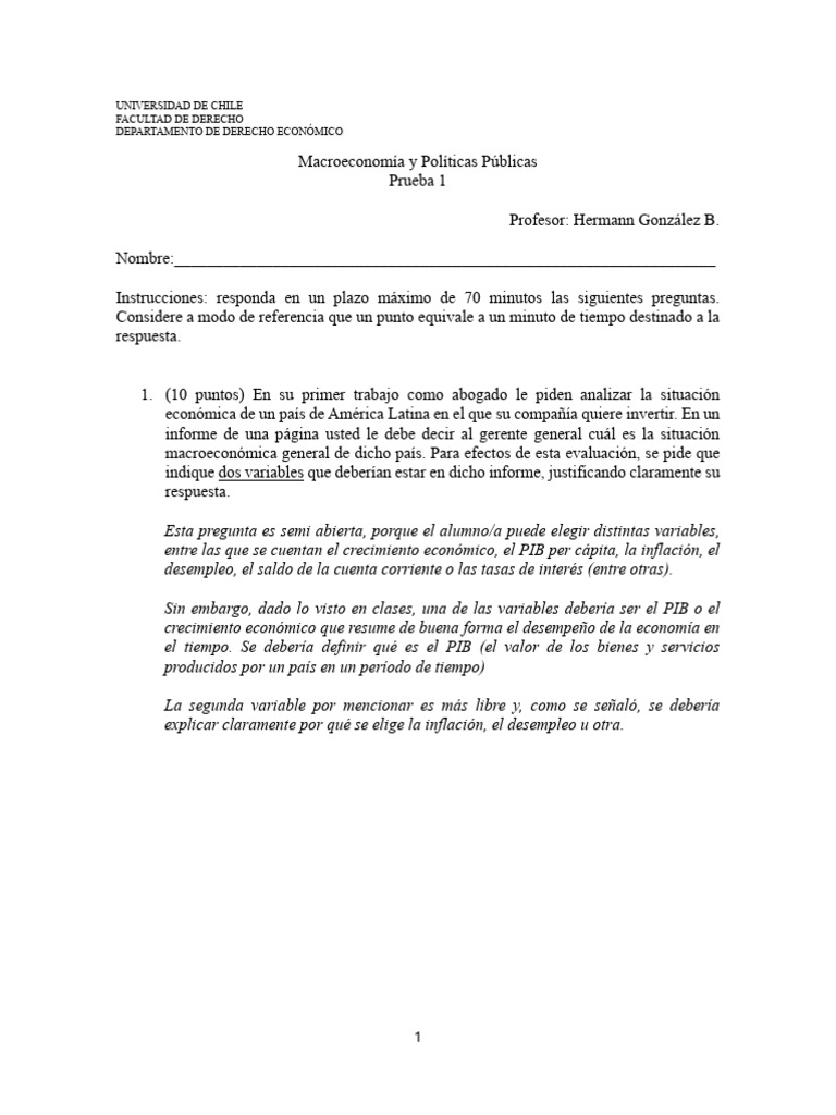 PAUTA Prueba 1 Macro Derecho 2024 | PDF | Macroeconómica | Ciencias económicas