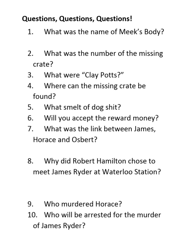 Murder Mystery Questions and Clues | PDF | Mystery, Thriller & Crime ...