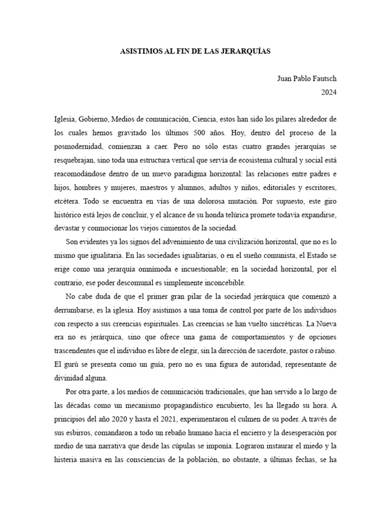 Fin de las jerarquías en la posmodernidad | PDF | Ciencias sociales ...