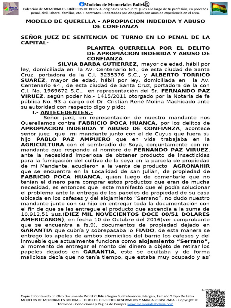 Modelos Jurídicos para Abogados | PDF | Derechos de autor | Queja