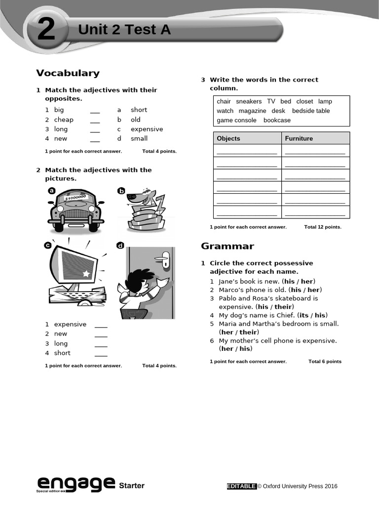 Engage Starter Unit 2 Test A | PDF | Furniture | Interior Design
