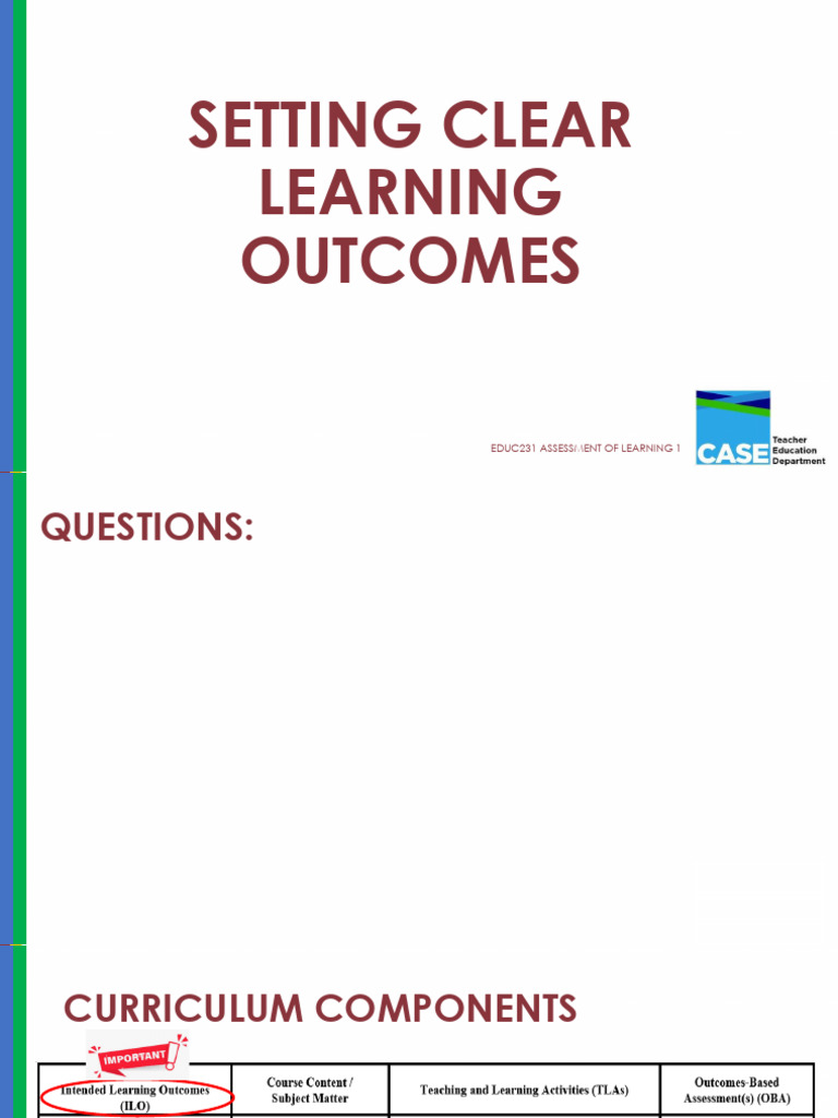 2.1 SETTING CLEAR LEARNING OUTCOMES (notes) | PDF | Educational ...