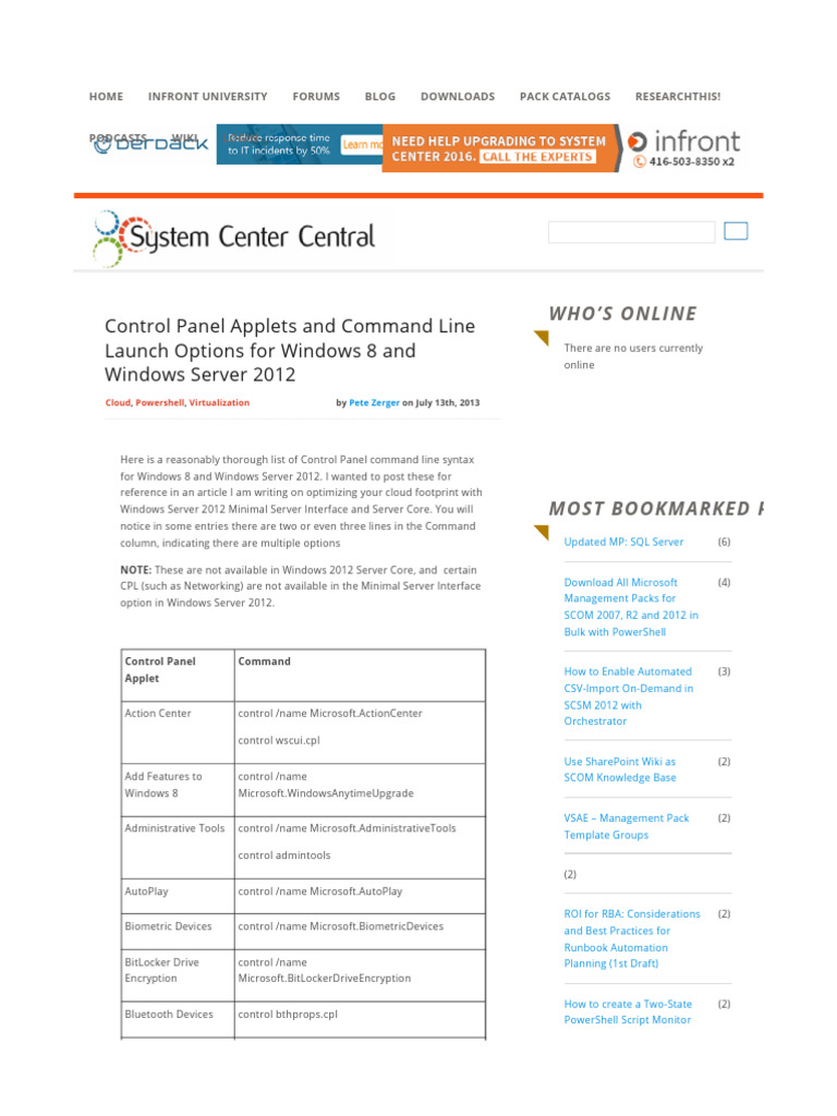 Control Panel Applets and Command Line svr2012 | PDF | Microsoft Windows | Software