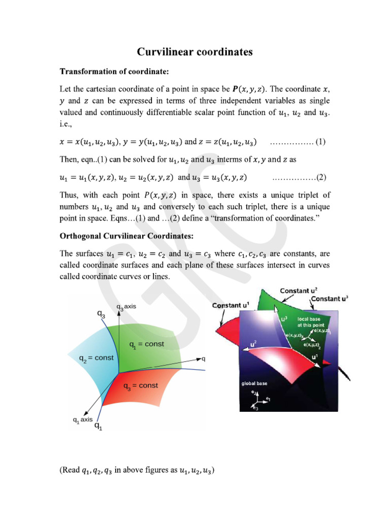 Curvilinear Coordinates 1 Notes Pdf