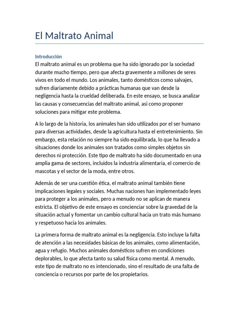 Ensayo Maltrato Animal | PDF | Abuso infantil | Violencia