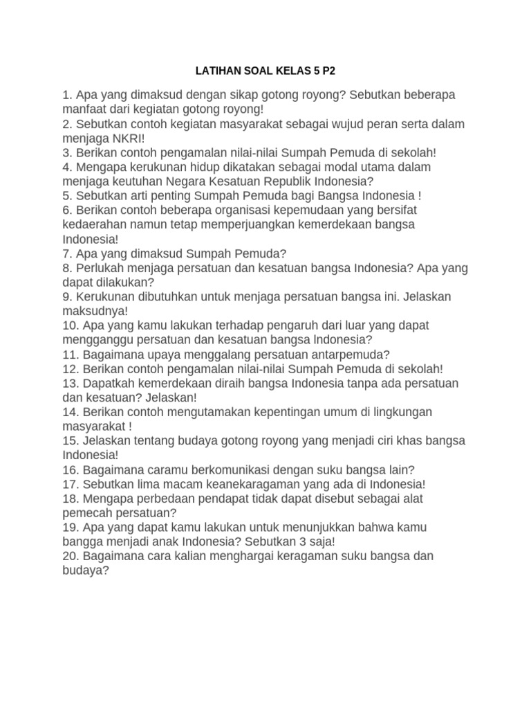 Latihan Soal Kelas 5 P2 | PDF