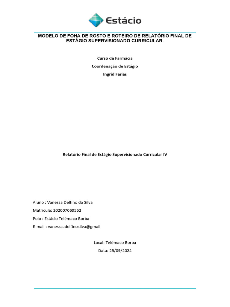 Modelo de Roteiro de Relat Rio Final Sa De-2 | PDF