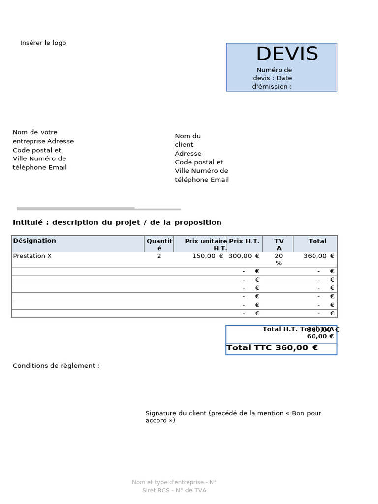 Modèle de devis pour prestation de service | PDF