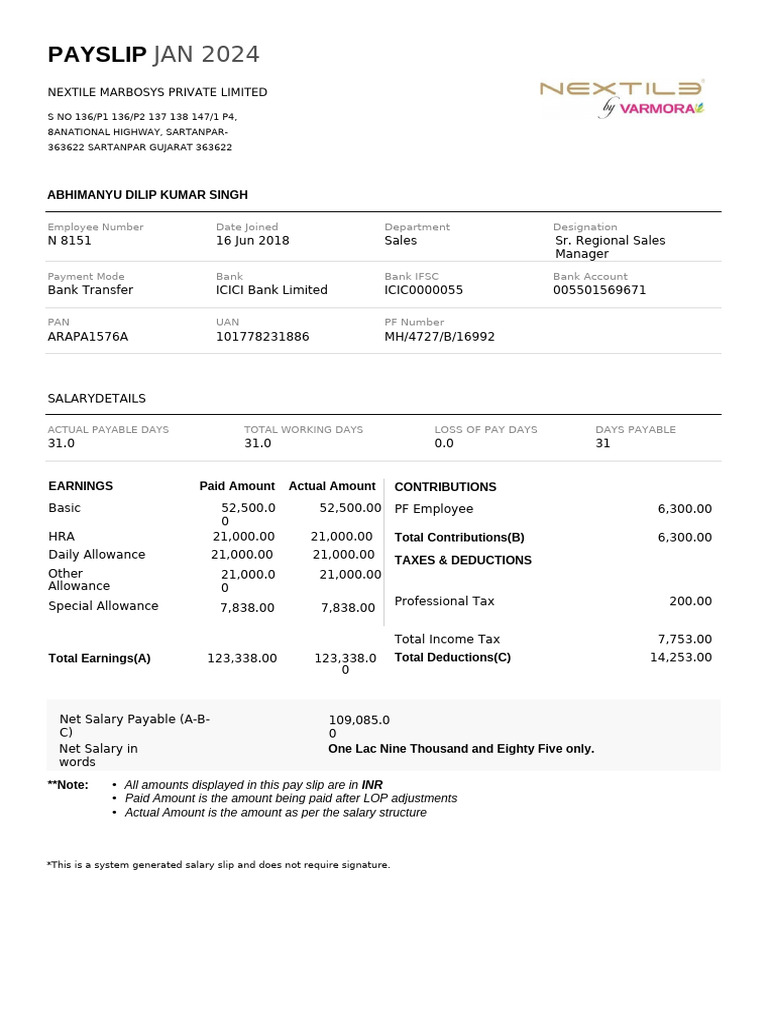 N8151 - ABHIMANYU - KUMAR Payslip Jan 2024 Protected | PDF | Salary | Taxes
