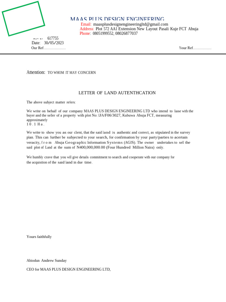 Letter of Land Authentication 01 | PDF | Business | Finance & Money ...