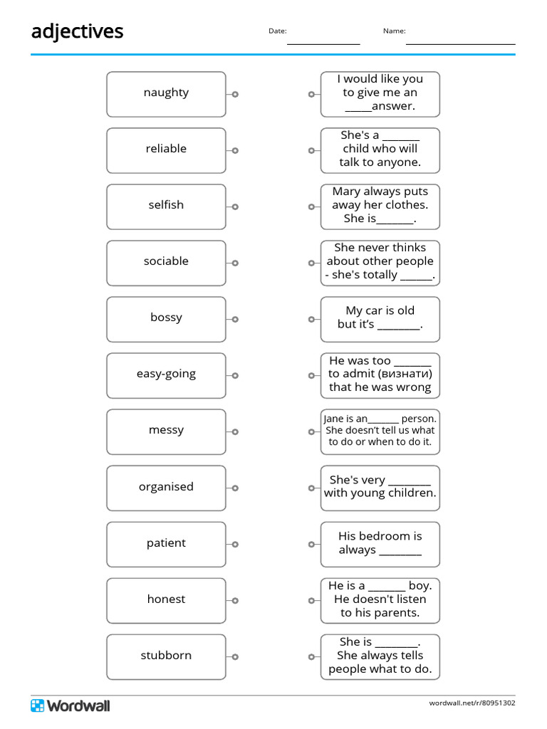Adjectives Match Up Line Drawing | PDF