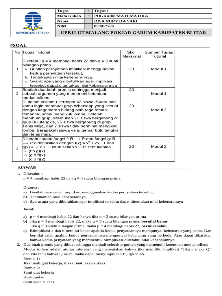 Tugas 1 MTK - Risa Nurvita Sari | PDF