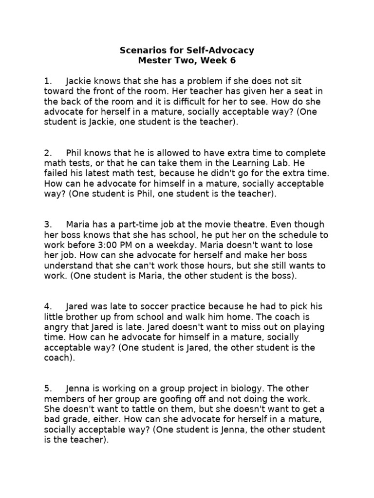 Self-Advocacy Role Play Scenarios | PDF