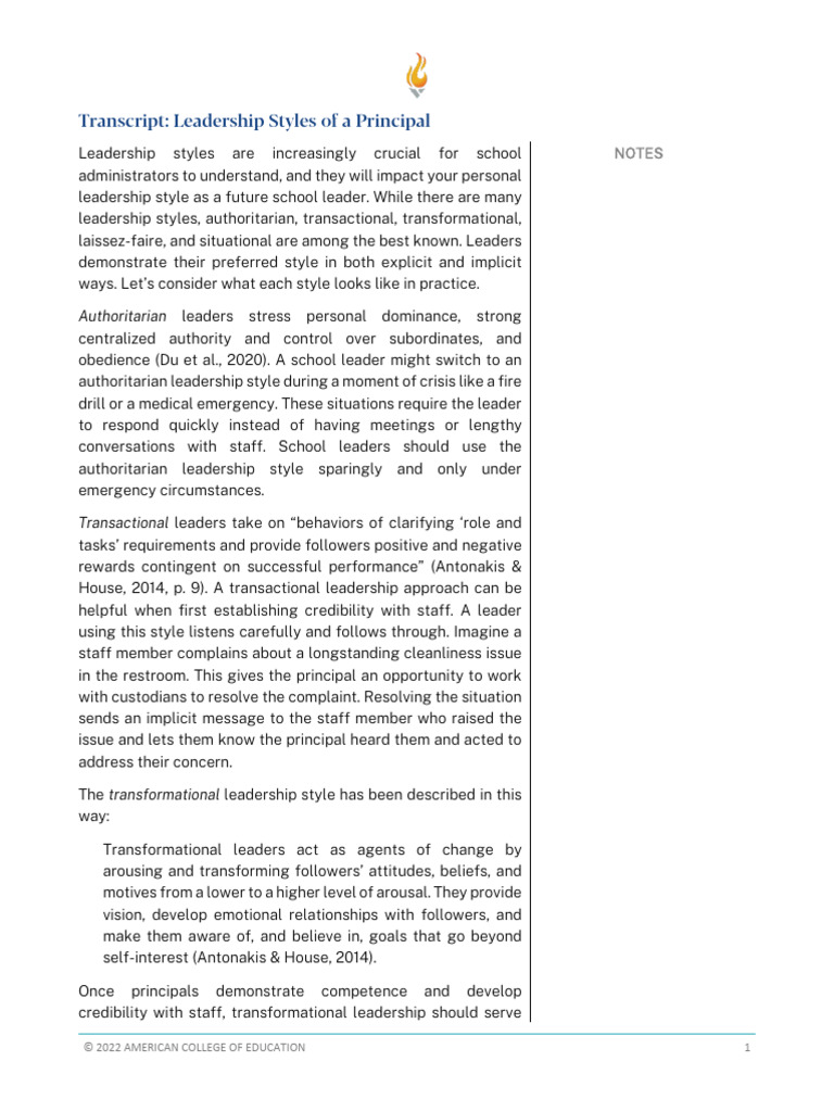 Leadership Styles for School Principals | PDF | Leadership | Transformational Leadership