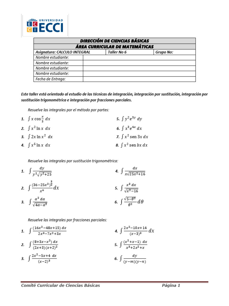 Taller 1 Corte 2 Calculo Integral | PDF