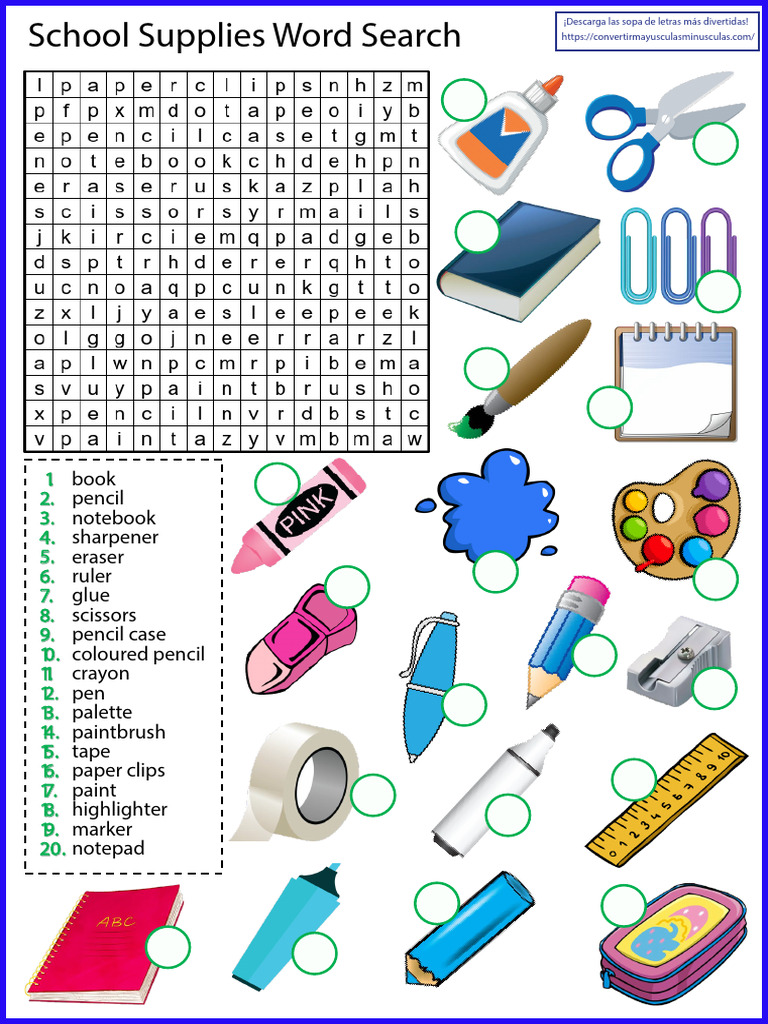 School Supplies Word Search Printable | PDF