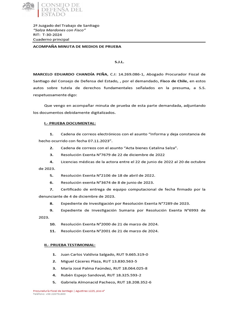 Acompaña Minuta de Medios de Prueba: "Salza Mardones Con Fisco" | PDF
