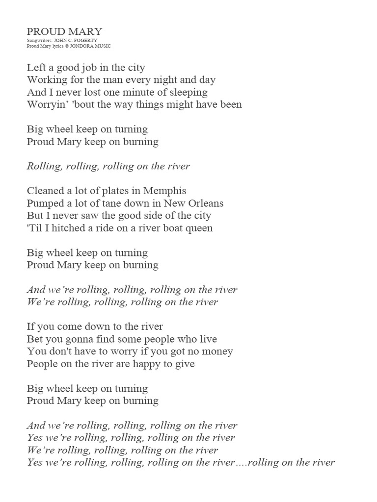 Proud Mary Lyrics Overview | PDF | Travel | Art