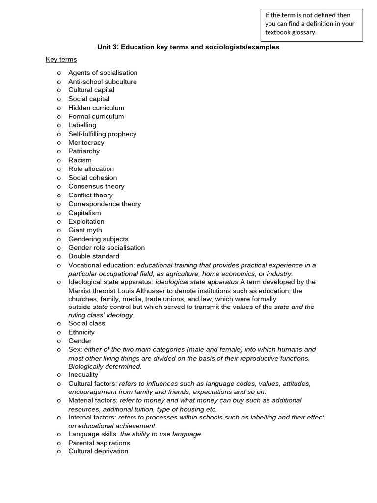 Key Sociological Terms in Education | PDF | Ideologies | State (Polity)