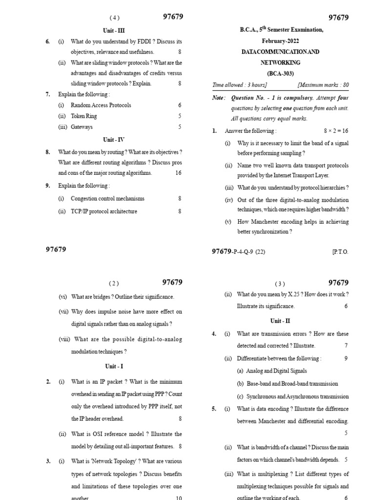 Bca 5th Sem Feb 2022 Data Communication and Networking 97679 | PDF | Computer Network | Multiplexing