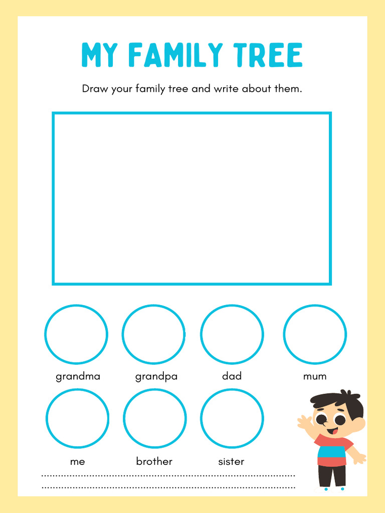 My Family Tree Worksheet in Yellow and Blue Cute Style | PDF | Home ...