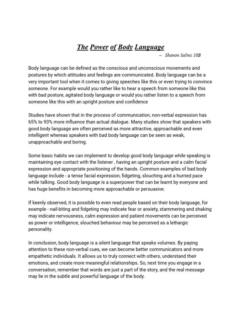 The Power of Body Language | PDF | Body Language | Nonverbal Communication