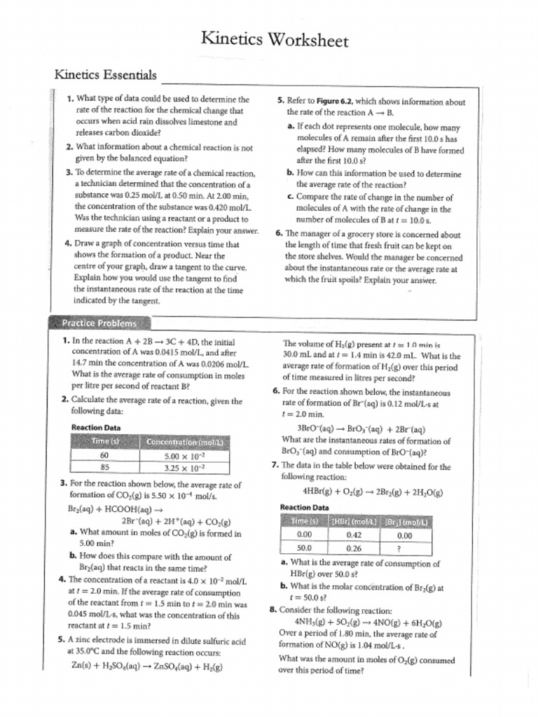 Kinetics Worksheet 2022 | PDF