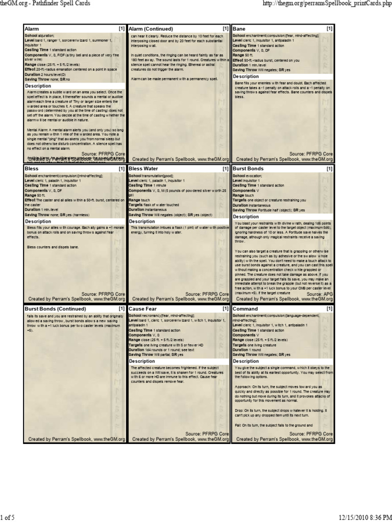 Inquisitor Spell Level 1 | PDF | Mythological Powers