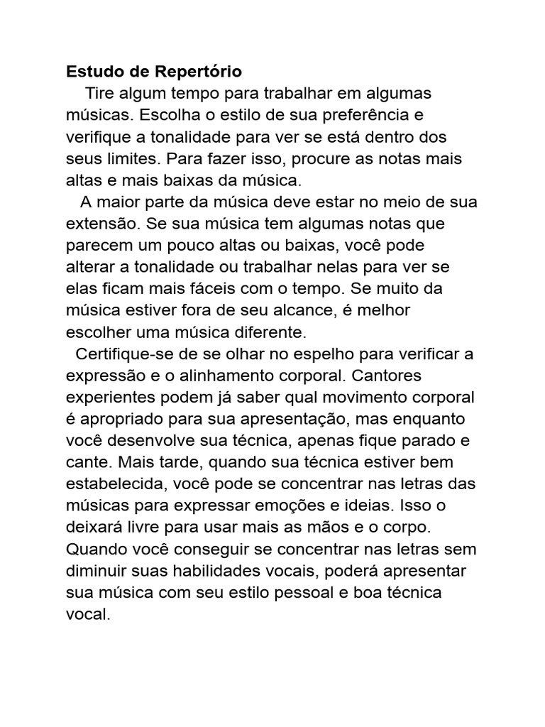 Aula 9 - Estudo de Repertório | PDF | Canto