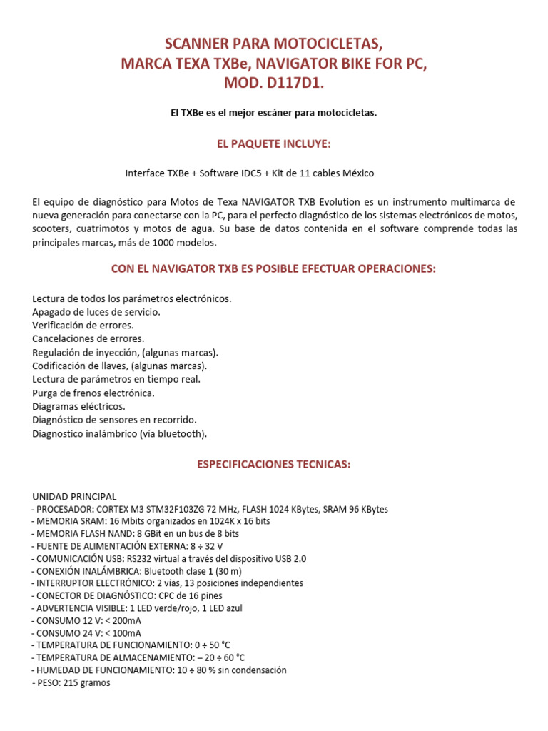 1.-Scanner Texa Bike | PDF | USB | Bluetooth