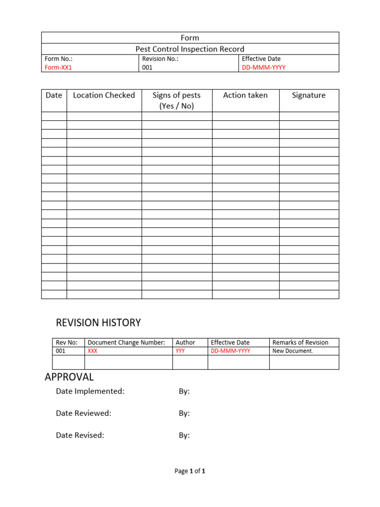 Chapter 4 Annex 5 - Sample Pest Control Inspection Record | PDF