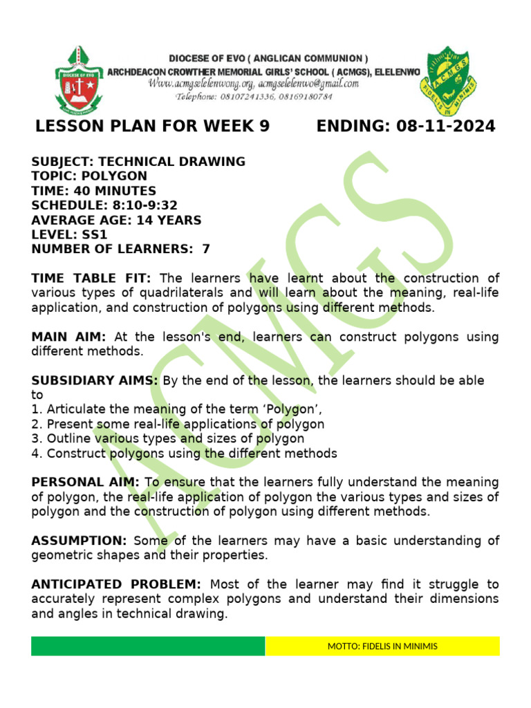 SS1 TECHNICAL DRAWING LESSON PLAN WEEK 9 Real | PDF | Polygon | Shape