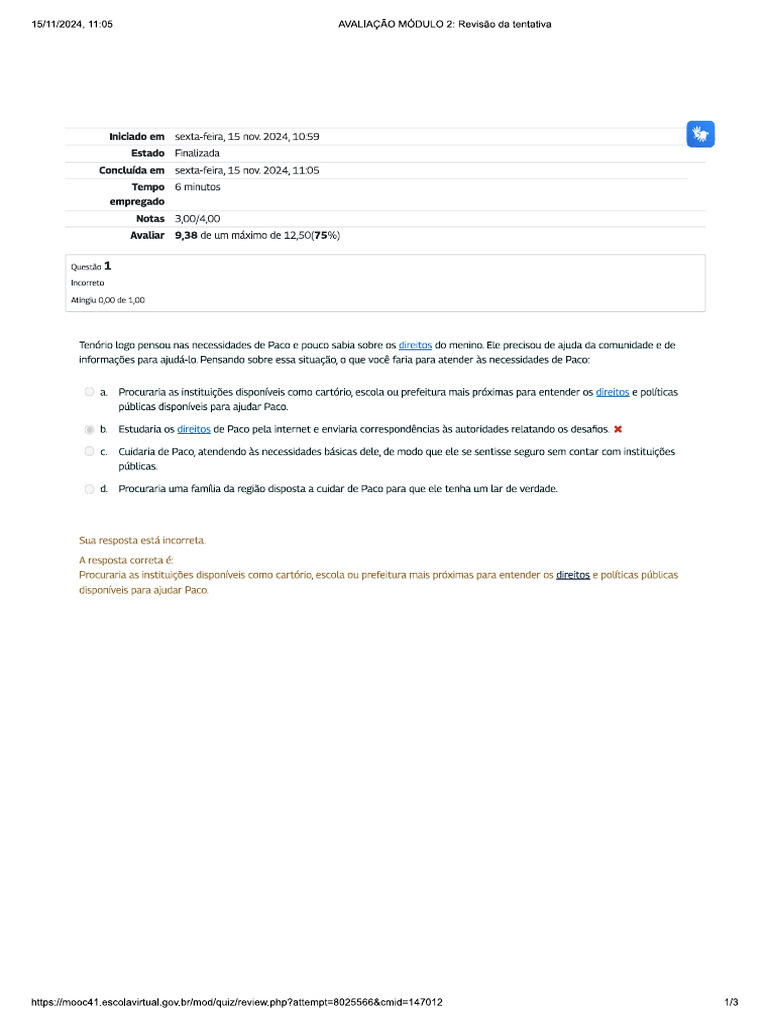 AVALIAÇÃO MÓDULO 2 (Primeira Infancia) | PDF